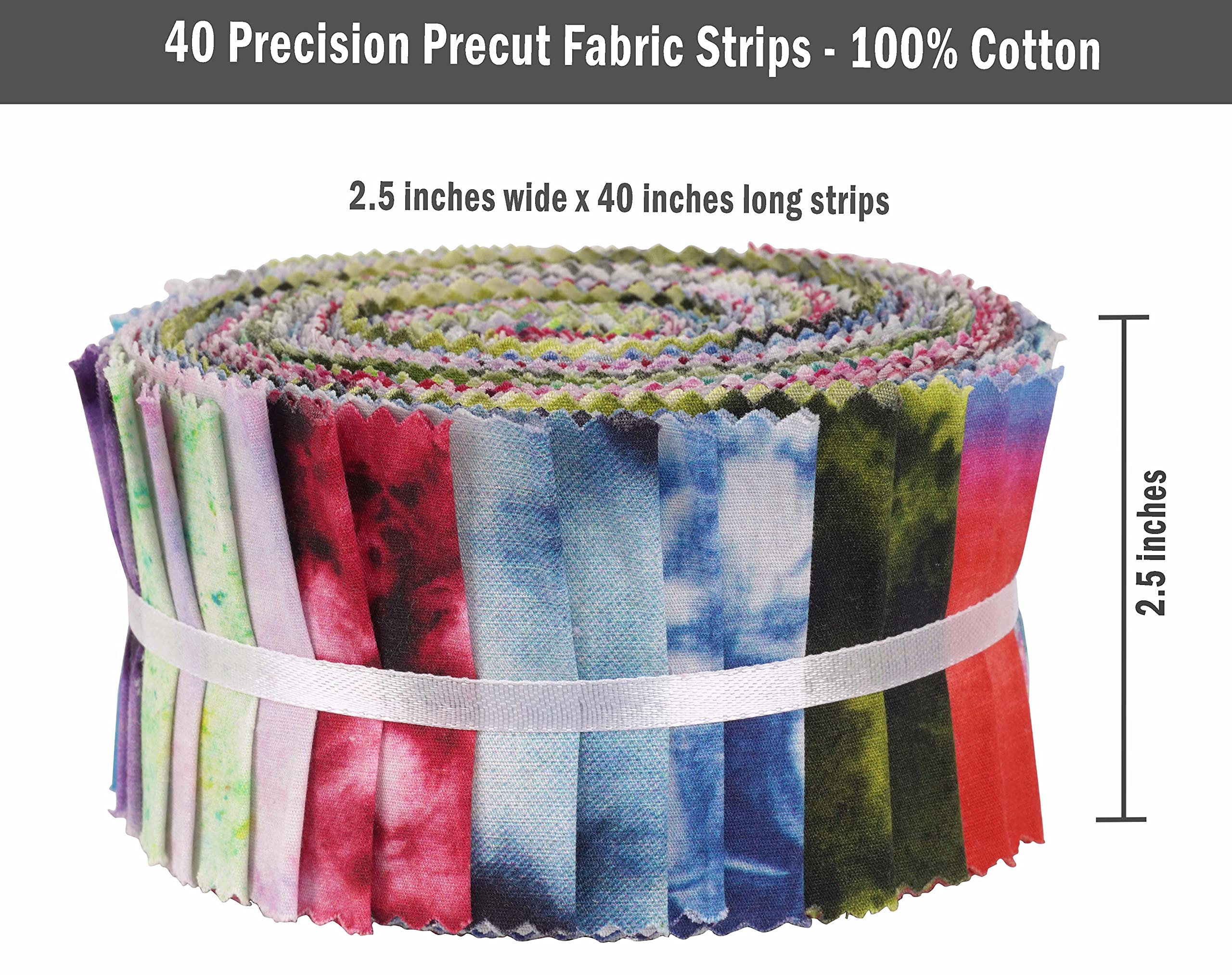 Soimoi 40Pcs Tie Dye Print Cotton Precut Fabrics for Quilting Craft Strips 2.5x42inches Jelly Roll - Multicolor