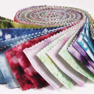 Soimoi 40Pcs Tie Dye Print Cotton Precut Fabrics for Quilting Craft Strips 2.5x42inches Jelly Roll - Multicolor