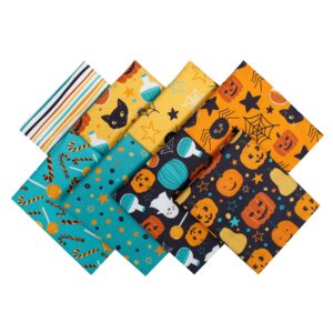 ceyou zyoug 8pcs 18 x 22 inches (45 x 55 cm) 100percent cotton fabric, precut fat quarter fabric bundles with multi-color and different pattern for quilting patchwork, diy craft (halloween pattern )