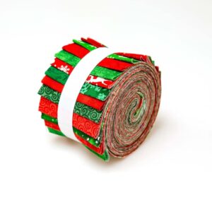 christmas basics red green jelly roll fabric, 100% cotton fabric quilting strips, pre-cut fabric, 2.5 inch pre-cut, 17 strips