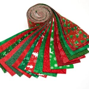 Christmas Basics Red Green Jelly Roll Fabric, 100% Cotton Fabric Quilting Strips, Pre-Cut Fabric, 2.5 inch pre-Cut, 17 Strips