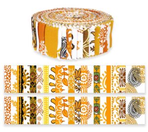 soimoi 40pcs paisleys print precut fabrics strips roll up 1.5 inches cotton jelly rolls for quilting - orange