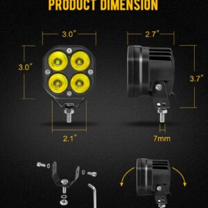 Partsam 3 Inch Yellow Pods Fog Light, 30W Waterproof Cubes Offroad Cree LED Pods Spot Flood Ditch Lights, Square Off Road Lights for Pickup Truck SUV ATV UTV Boat Forklift 4x4 Motorcycle, Pack of 2