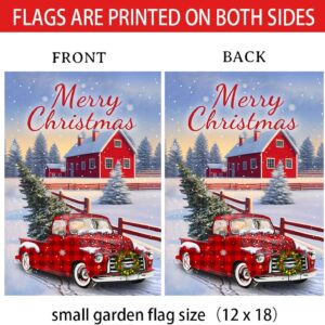 4SEASONS POD Merry Christmas Flag, Set 2 Merry Christmas Red Truck House Flag 28x40 and Christmas Garden Flag 12x18 Double Side, Winter Decorations Flag for Holiday Yard Lawn Outdoor Décor