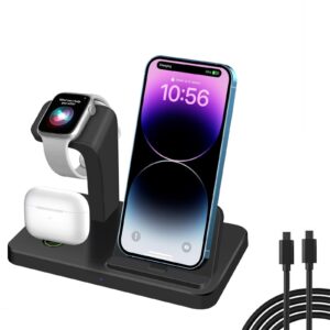 charging station for apple devices 3 in 1 fast charge dock for iphone 14/13/12/11 pro max xs x 8 7 6 and air pods,wireless charger stand compatible with apple watch 9/8/ultra/se/7/6/5/4/3/2 (black)