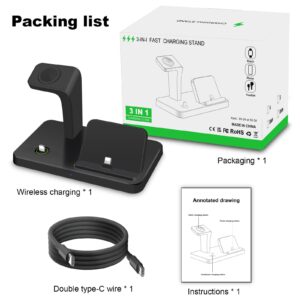 Charging Station for Apple Devices 3 in 1 Fast Charge Dock for iPhone 14/13/12/11 Pro Max XS X 8 7 6 and Air Pods,Wireless Charger Stand Compatible with Apple Watch 9/8/Ultra/SE/7/6/5/4/3/2 (Black)