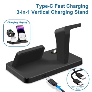 Charging Station for Apple Devices 3 in 1 Fast Charge Dock for iPhone 14/13/12/11 Pro Max XS X 8 7 6 and Air Pods,Wireless Charger Stand Compatible with Apple Watch 9/8/Ultra/SE/7/6/5/4/3/2 (Black)