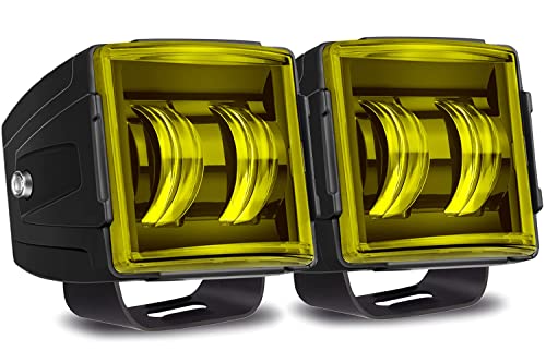 SufeMotec 6D 3 Inch Yellow Led Fog Light, 12V 24V Flood Beam 4x4 Offroad Driving Lights, Led Work Pods Light for Motorcycle ATV UTV SUV Car Truck Pickup (Pack of 2)