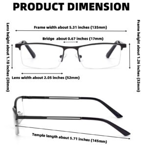 HIGHLIKE 5-Pack Blue Light Reading Glasses for Men, Metal Half Frame Readers Spring Hinge Clear Lens Eyeglasses with Pouches, Semi Rimless 3 Black 2 Gunmetal 3.5 x