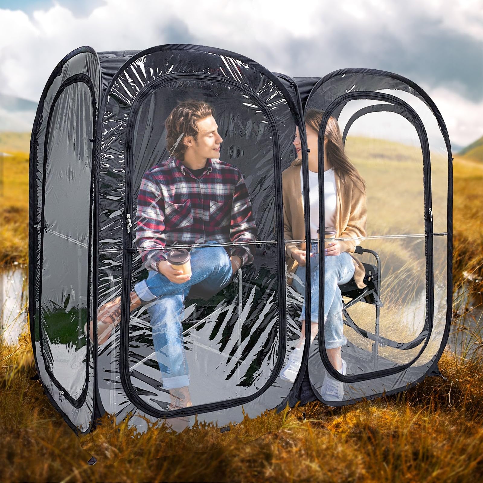 WeatherPod – The Original Pop Up Spectator Pod – Extra Large Weatherproof Pop-Up Pod for up to 2 People – Lightweight, Easy Open & Close – Protection from Cold, Wind and Rain – 70” x 35”