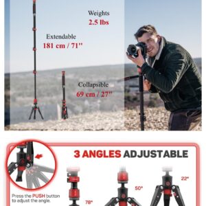 IFOOTAGE Cobra 3 A180F Monopod for Cameras, 71" Aluminum Professional Video Monopod with Tripod Base, Max Load 10KG