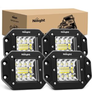 nilight 4pcs 42w flush mount led light pods upgraded spot flood combo beam driving light led work light backup light reverse light grill mount light for offroad 4x4 truck suv, 2 years warranty