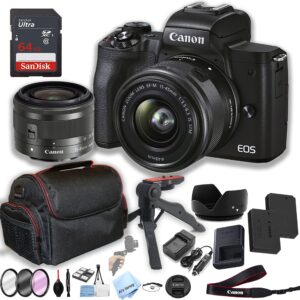 canon m50 mark ii mirrorless digital camera with 15-45mm lens + 64gb memory + case+ steady grip pod + filters + 2x batteries + more (30pc bundle)