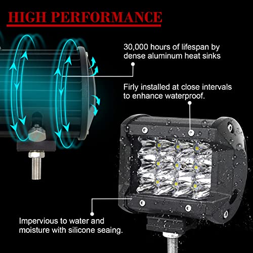 SKYWORLD 20 inch 288W Spot Flood Combo LED Light Bar Work Driving Lamp + 2 x 36W 4 inch LED Pods Fog Lights with 12V Rocker Wiring Harness Kit for Truck Tractor 4x4 4WD Car ATV UTV SUV Vehicles