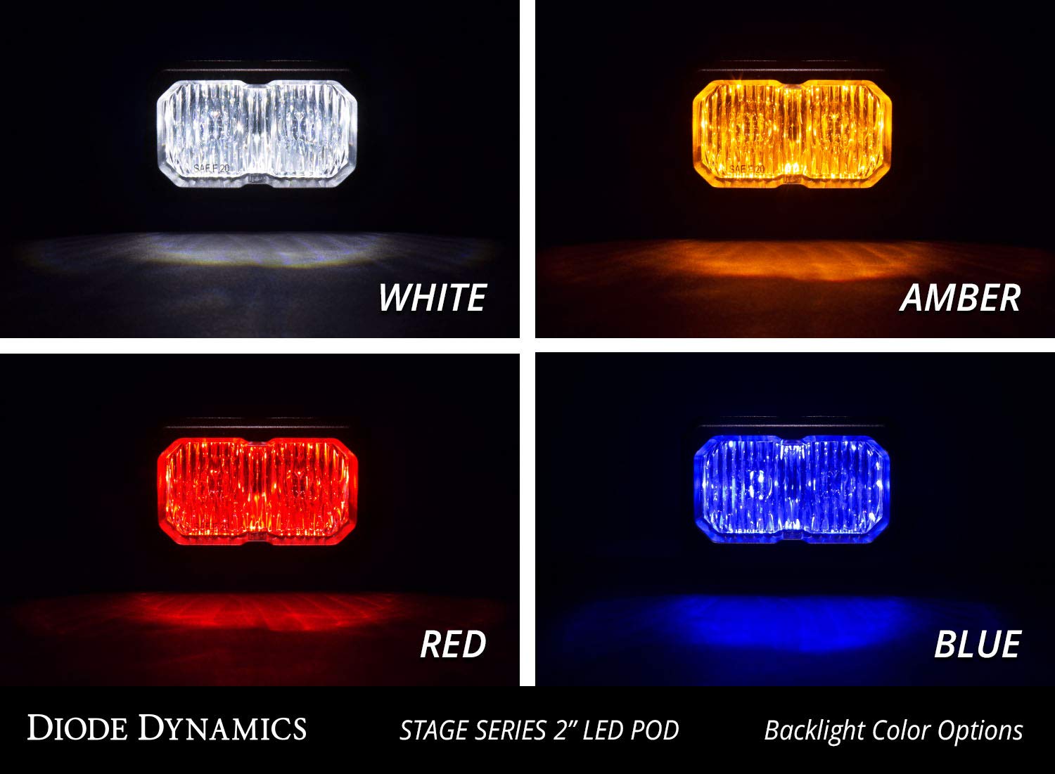 Diode Dynamics Stage Series 2in SAE White Sport Flush Mount LED Pod (pair), Combo w/Amber Backlight