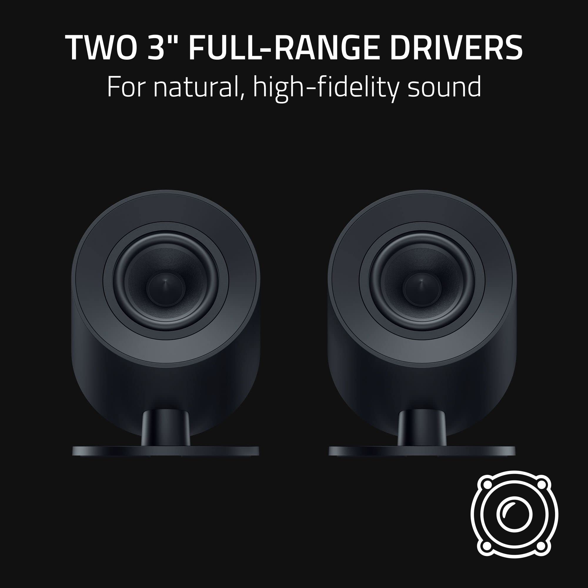 Razer Nommo V2 X - Full-Range 2.0 PC Gaming Speakers: THX Spatial Audio - Rear-Facing Bass Ports - Two 3” Full-Range Drivers - Max Sound Pressure Level 96dB - Wireless Control Pod (Renewed)