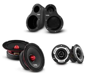 ds18 en6p universal speaker pods bundle - 1 set left & right kick panel + 2x 6.5 midrange speakers with bullet + 2x 1 super bullet tweeters - great for slingshot, sxs, motorsports & atv/utv