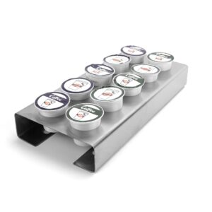 Polar Whale 2 Brushed Stainless Steel Coffee Pod Organizer Storage Tray Counter Stand or Wall Mount Compatible with Keurig K-Cup KCup for Kitchen Home Office Waterproof 12 x 5.25 Inches Each Holds 10