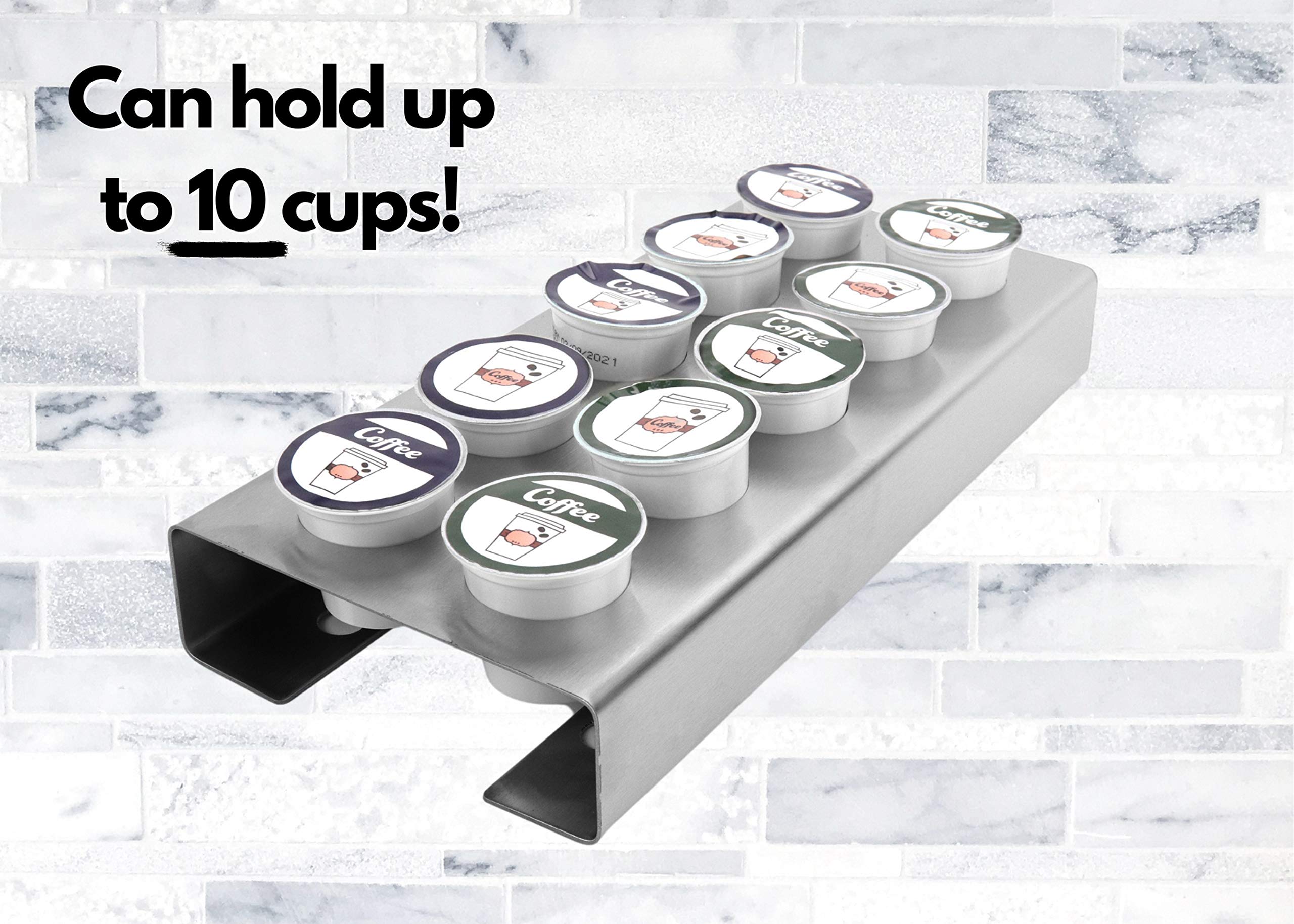 Polar Whale 2 Brushed Stainless Steel Coffee Pod Organizer Storage Tray Counter Stand or Wall Mount Compatible with Keurig K-Cup KCup for Kitchen Home Office Waterproof 12 x 5.25 Inches Each Holds 10