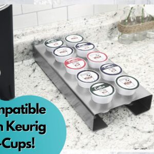 Polar Whale 2 Brushed Stainless Steel Coffee Pod Organizer Storage Tray Counter Stand or Wall Mount Compatible with Keurig K-Cup KCup for Kitchen Home Office Waterproof 12 x 5.25 Inches Each Holds 10