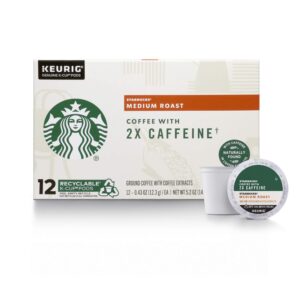 starbucks medium roast k-cup coffee pods with 2x caffeine, for keurig brewers, 4 boxes (48 pods total)