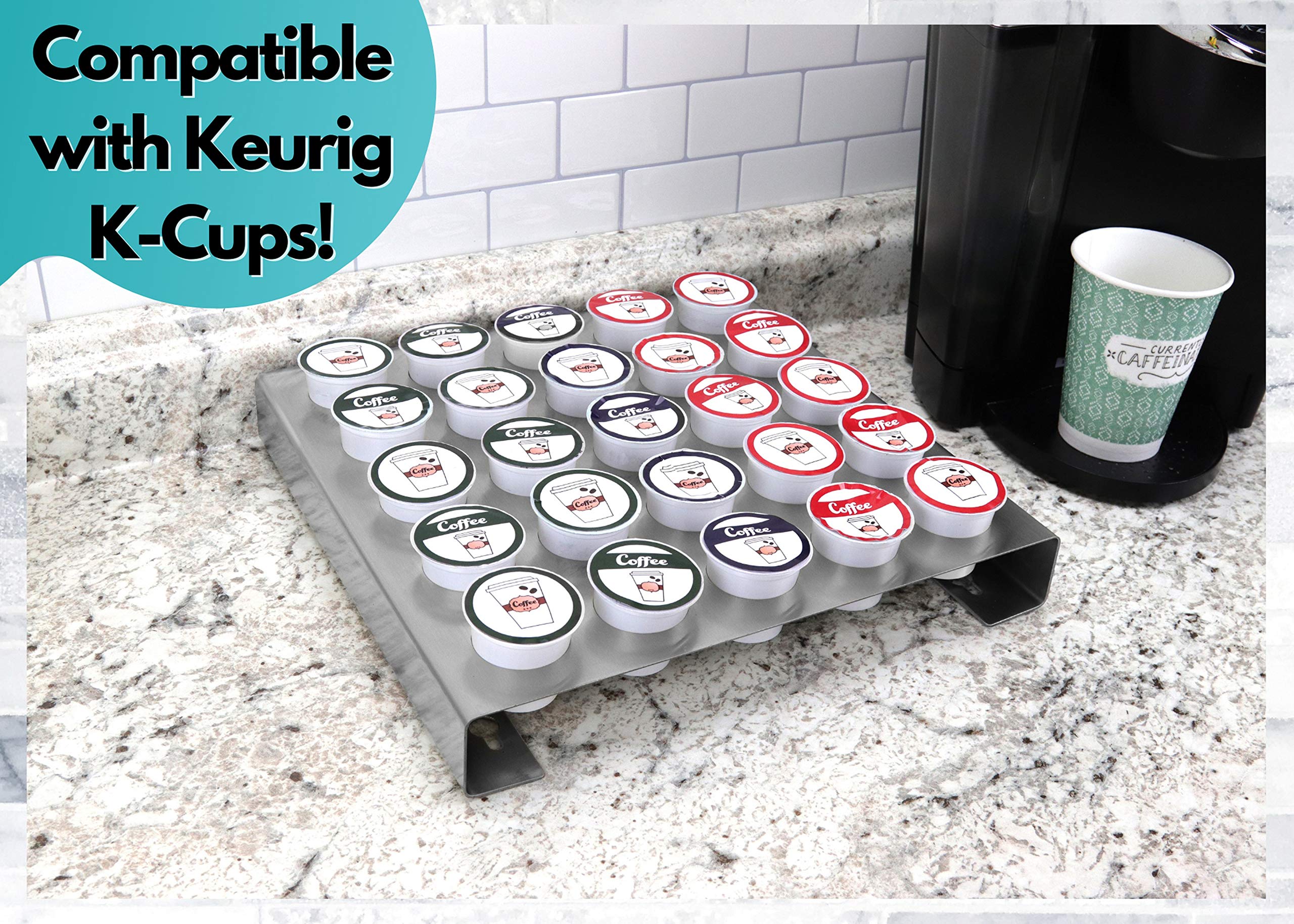 Polar Whale 2 Brushed Stainless Steel Coffee Pod Organizer Storage Tray Counter Stand or Wall Mount Compatible with Keurig K-Cup KCup for Kitchen Home Office Waterproof 12 x 12 Inches Each Holds 25