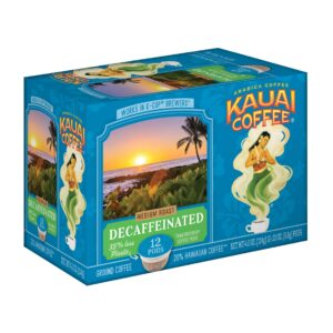 kauai coffee decaf medium roast, compatible with keurig pods k-cup brewers (1 pack of 12 single-serve cups)