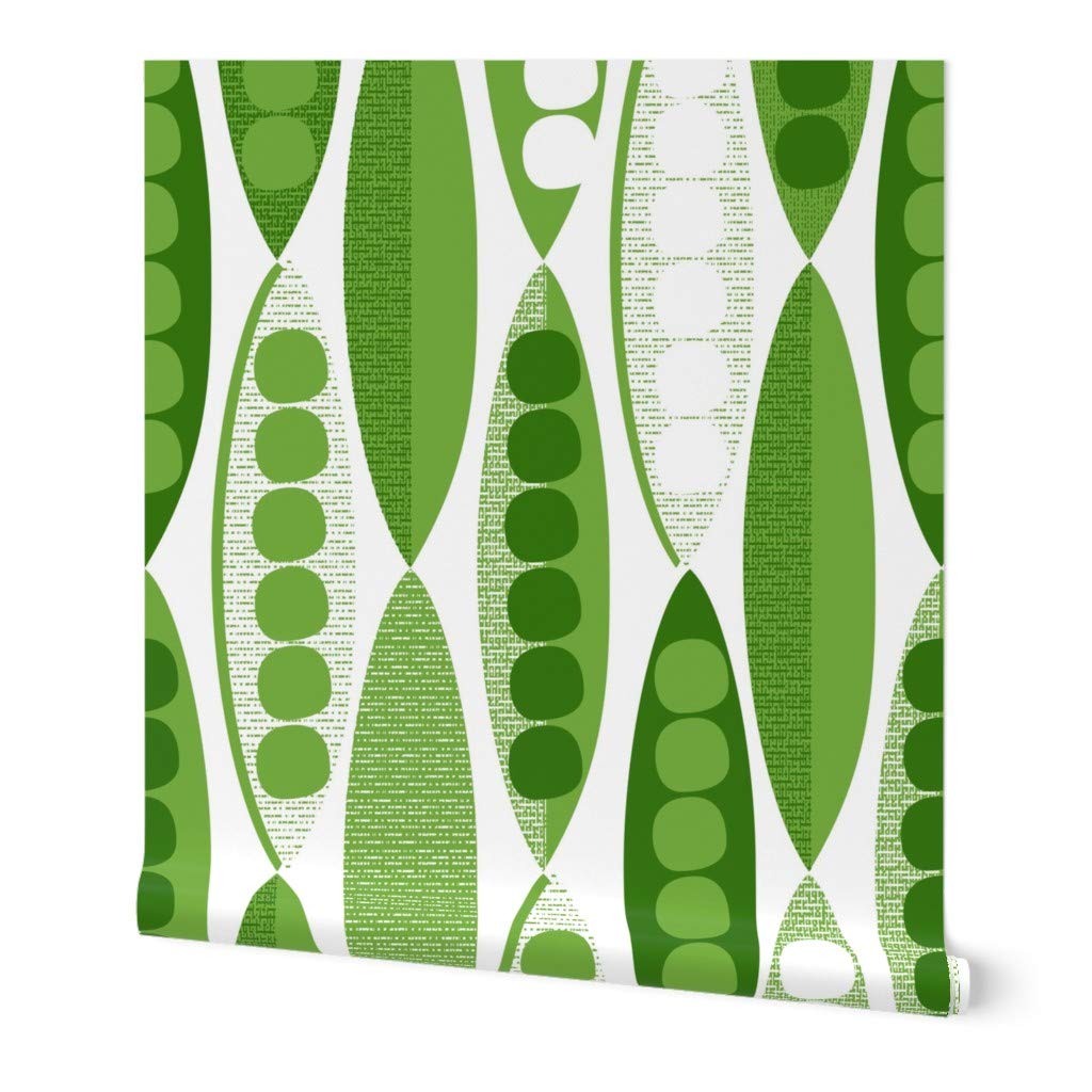 Spoonflower Removable Wallpaper 12ft x 2ft - Pod Mod Modern Green Mid Century Vegetable Custom Pre-Pasted Wallpaper