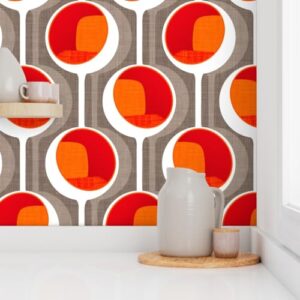 Spoonflower Removable Wallpaper 6ft x 2ft - Pod White Retro Modern Table Custom Pre-Pasted Wallpaper