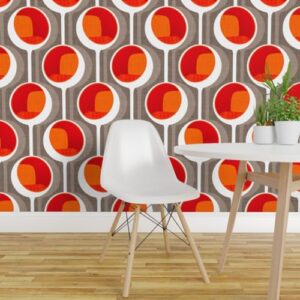 Spoonflower Removable Wallpaper 6ft x 2ft - Pod White Retro Modern Table Custom Pre-Pasted Wallpaper