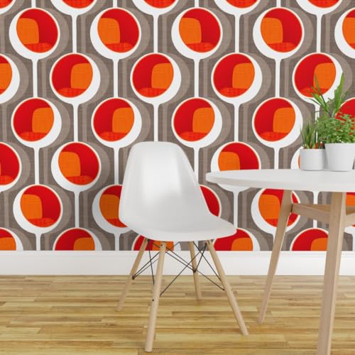 Spoonflower Removable Wallpaper 6ft x 2ft - Pod White Retro Modern Table Custom Pre-Pasted Wallpaper