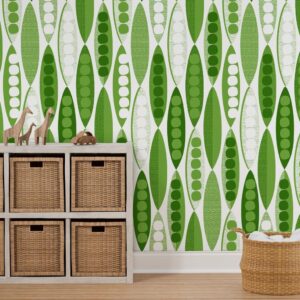 Spoonflower Removable Wallpaper 12ft x 2ft - Pod Mod Modern Green Mid Century Vegetable Custom Pre-Pasted Wallpaper