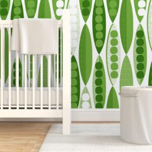 Spoonflower Removable Wallpaper 12ft x 2ft - Pod Mod Modern Green Mid Century Vegetable Custom Pre-Pasted Wallpaper