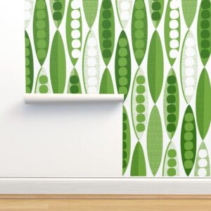 Spoonflower Removable Wallpaper 12ft x 2ft - Pod Mod Modern Green Mid Century Vegetable Custom Pre-Pasted Wallpaper