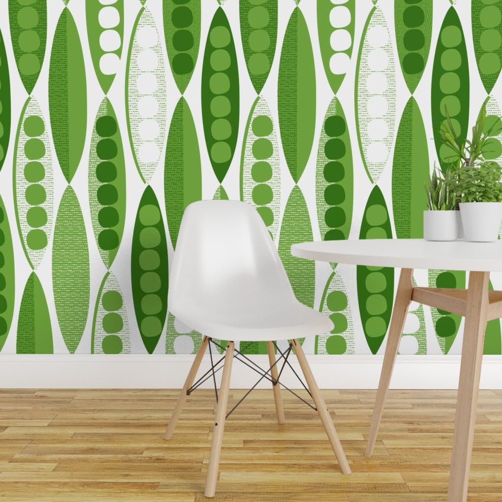 Spoonflower Removable Wallpaper 12ft x 2ft - Pod Mod Modern Green Mid Century Vegetable Custom Pre-Pasted Wallpaper