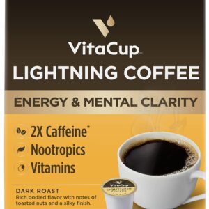 VitaCup Lightning Coffee Pods, Enhance Memory & Focus w/ 2X Caffeine,16CT | Focus Mushroom Coffee Pods, Boost Focus & Immunity w/Lions Mane, Chaga, B Vitamins, D3 16CT