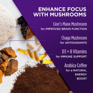 VitaCup Lightning Coffee Pods, Enhance Memory & Focus w/ 2X Caffeine,16CT | Focus Mushroom Coffee Pods, Boost Focus & Immunity w/Lions Mane, Chaga, B Vitamins, D3 16CT