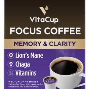 VitaCup Lightning Coffee Pods, Enhance Memory & Focus w/ 2X Caffeine,16CT | Focus Mushroom Coffee Pods, Boost Focus & Immunity w/Lions Mane, Chaga, B Vitamins, D3 16CT