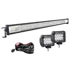 auxtings 42 inch straight led light bar spot flood beam +2x 4 inch 36w spot led pods fog lights with 12v wiring harness kit 2 leads for jeep pickup off road truck 4x4 atv boat trailer,waterproof