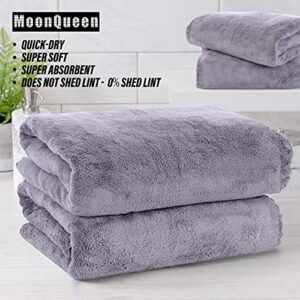 MOONQUEEN 2 Pack Premium Bath Towel Set - Quick Drying - Microfiber Coral Velvet Highly Absorbent Towels - Multipurpose Use as Bath Fitness, Bathroom, Shower, Sports, Yoga Towel (Grey)