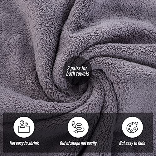 MOONQUEEN 2 Pack Premium Bath Towel Set - Quick Drying - Microfiber Coral Velvet Highly Absorbent Towels - Multipurpose Use as Bath Fitness, Bathroom, Shower, Sports, Yoga Towel (Grey)