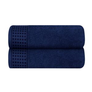 glamburg 100% cotton 2 pack oversized bath towel set 28x55 inches, ultra soft highly absorbant compact quickdry & lightweight large bath towels, ideal for gym travel camp pool - navy blue