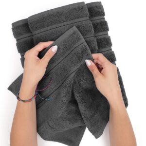 American Soft Linen Luxury 6 Piece Towel Set, 2 Bath Towels 2 Hand Towels 2 Washcloths, 100% Cotton Turkish Towels for Bathroom, Dark Gray Towel Sets