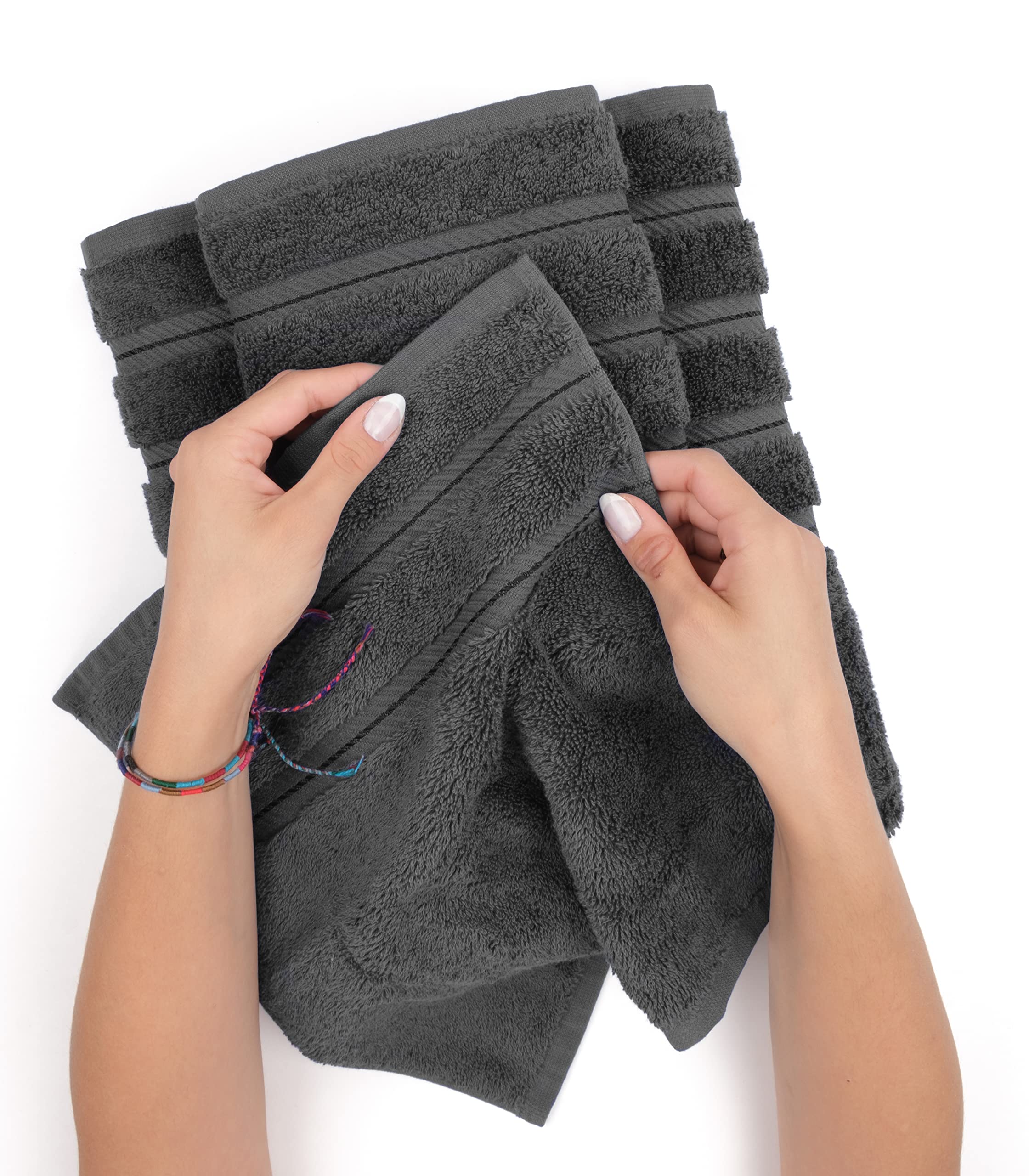 American Soft Linen Luxury 6 Piece Towel Set, 2 Bath Towels 2 Hand Towels 2 Washcloths, 100% Cotton Turkish Towels for Bathroom, Dark Gray Towel Sets