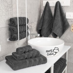 American Soft Linen Luxury 6 Piece Towel Set, 2 Bath Towels 2 Hand Towels 2 Washcloths, 100% Cotton Turkish Towels for Bathroom, Dark Gray Towel Sets