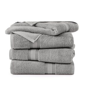 lane linen extra large 100% cotton bath sheets, 4 piece set, quick dry, hotel spa quality towels, 35 x 66 inches, space grey