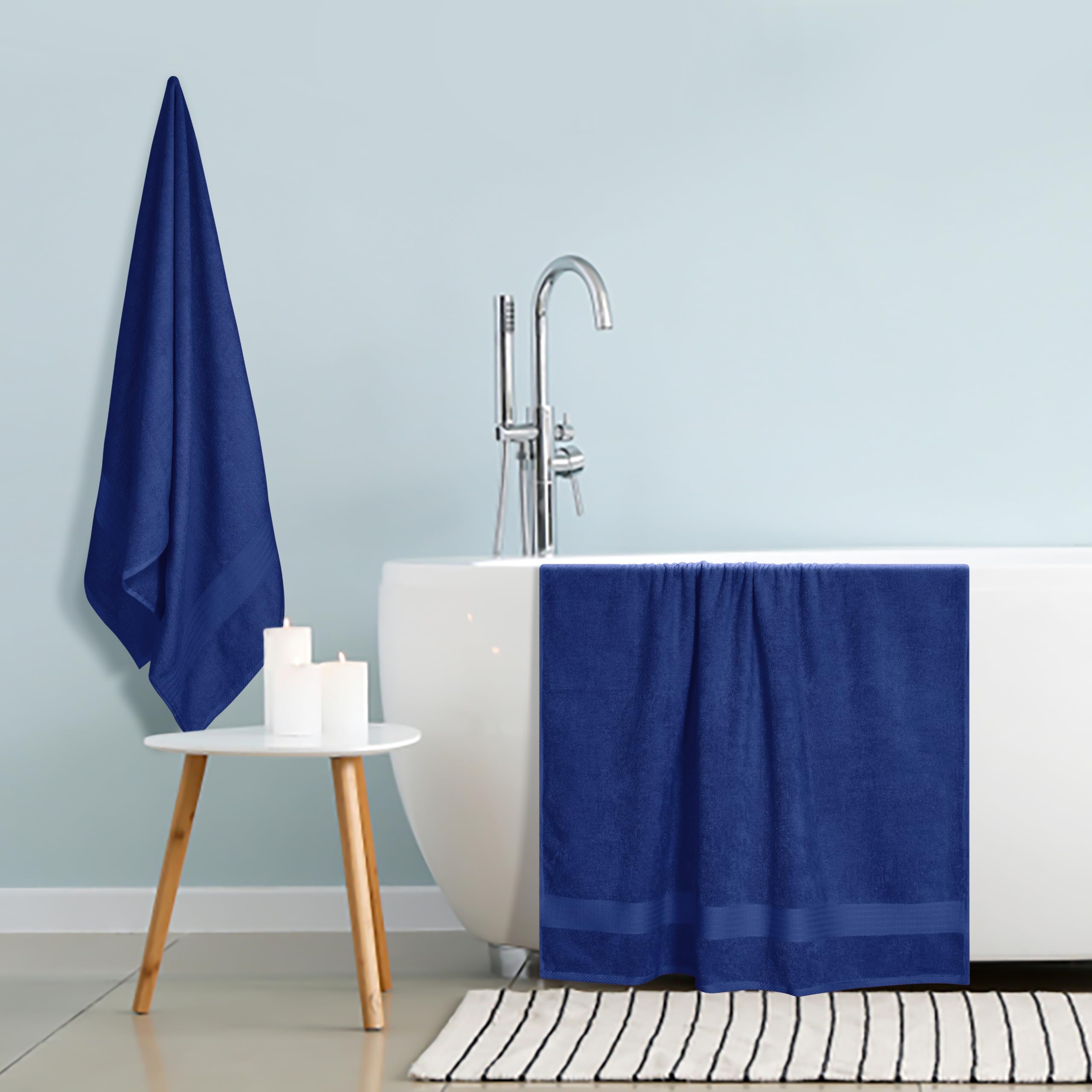 GLAMBURG Premium Cotton Oversized 2 Pack Bath Sheet 35x70-100% Pure Cotton - Ideal for Everyday use - Ultra Soft & Highly Absorbent - Machine Washable - Navy