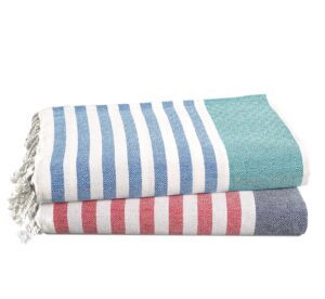 lane linen beach towels for women, 2 pack large beach towels oversized, pre-washed, sand free beach towels, quick dry, lightweight travel towel,soft beach bath towel, 39"x71" - old glory teal