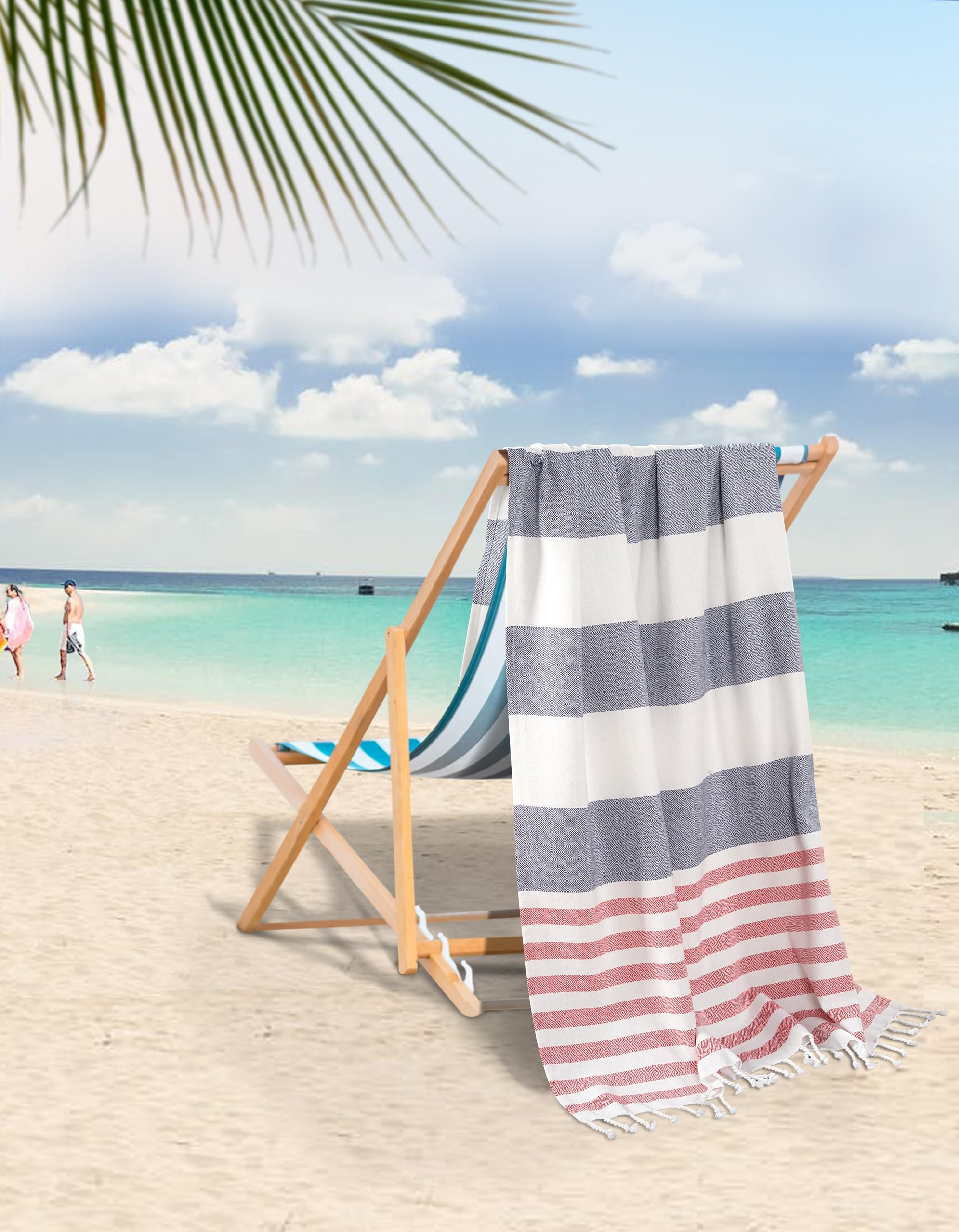 LANE LINEN Beach Towels for Women, 2 Pack Large Beach Towels Oversized, Pre-Washed, Sand Free Beach Towels, Quick Dry, Lightweight Travel Towel,Soft Beach Bath Towel, 39"x71" - Old Glory Teal