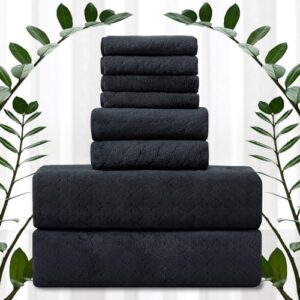 extra large bath towel sets of 8, 2 large bath towels oversized, 2 hand towels, 4 washcloths, soft microfiber & quick dry & highly absorbent bath towels for bathroom kitchen spa hotel gym pet(black)